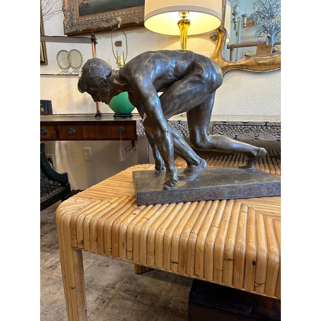 Antique Bronze Sculpture of a Runner by Charles Albert Lopez | Chairish