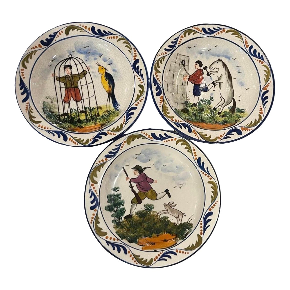 Vintage Italian Vietri “Upside Down World” Plates- Set of 3 | Chairish