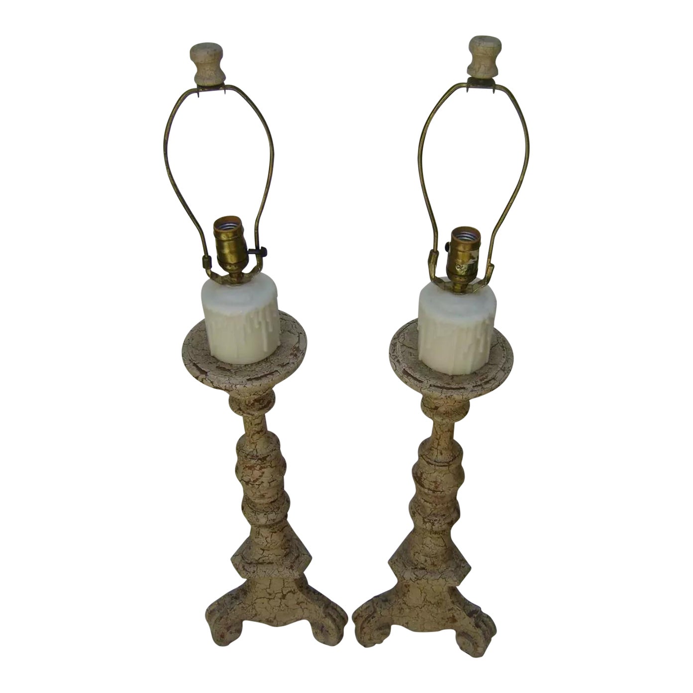 2010s Italian Spanish Dana Creath Pricket Candlestick Lamps - A Pair ...