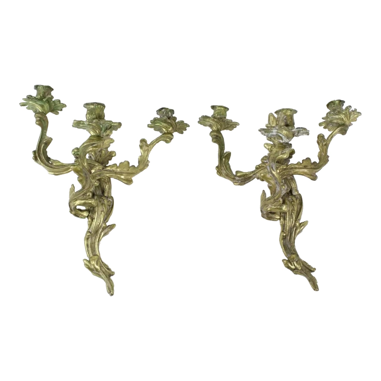 Pair of French 19th Century Bronze 3 Light Rococo Style Candle Sconces ...