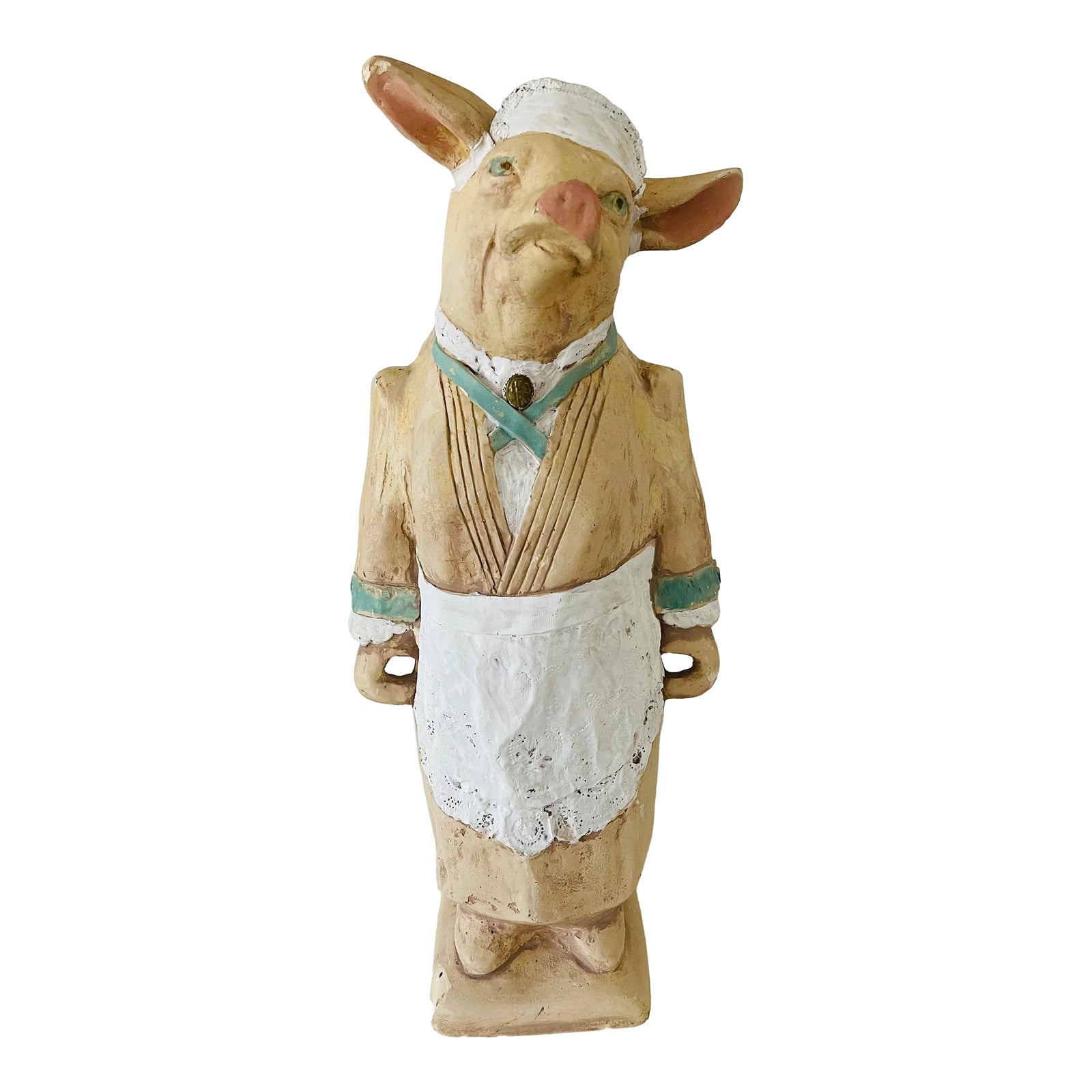 1970s Vintage Terracota Butcher Pig Sign Statue | Chairish