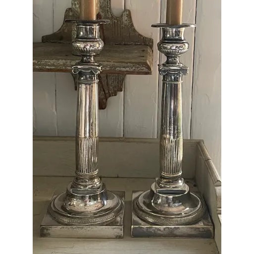Pair of French 19th Century Silver Plate Candlesticks | Chairish