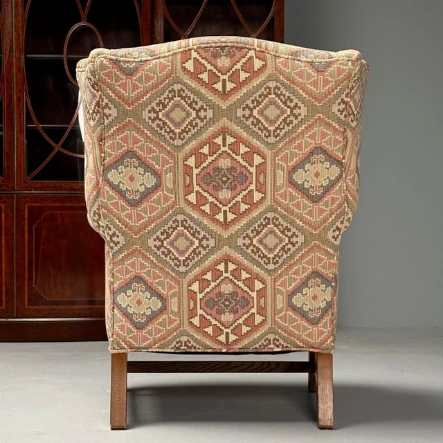 English Georgian Style, Wingback Chairs, Pink Aztec Print, Tapestry ...