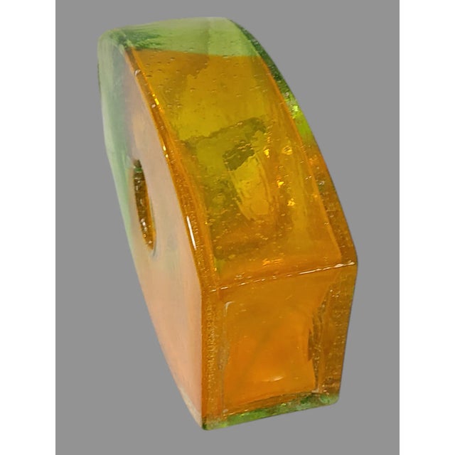 Vintage Margie’s Garden Hand Blown Bubble Art Glass Vase Green & Orange ...