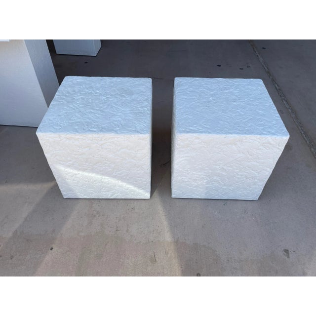 Vintage Postmodern White Textured Plaster Cube Side Tables-Pair | Chairish