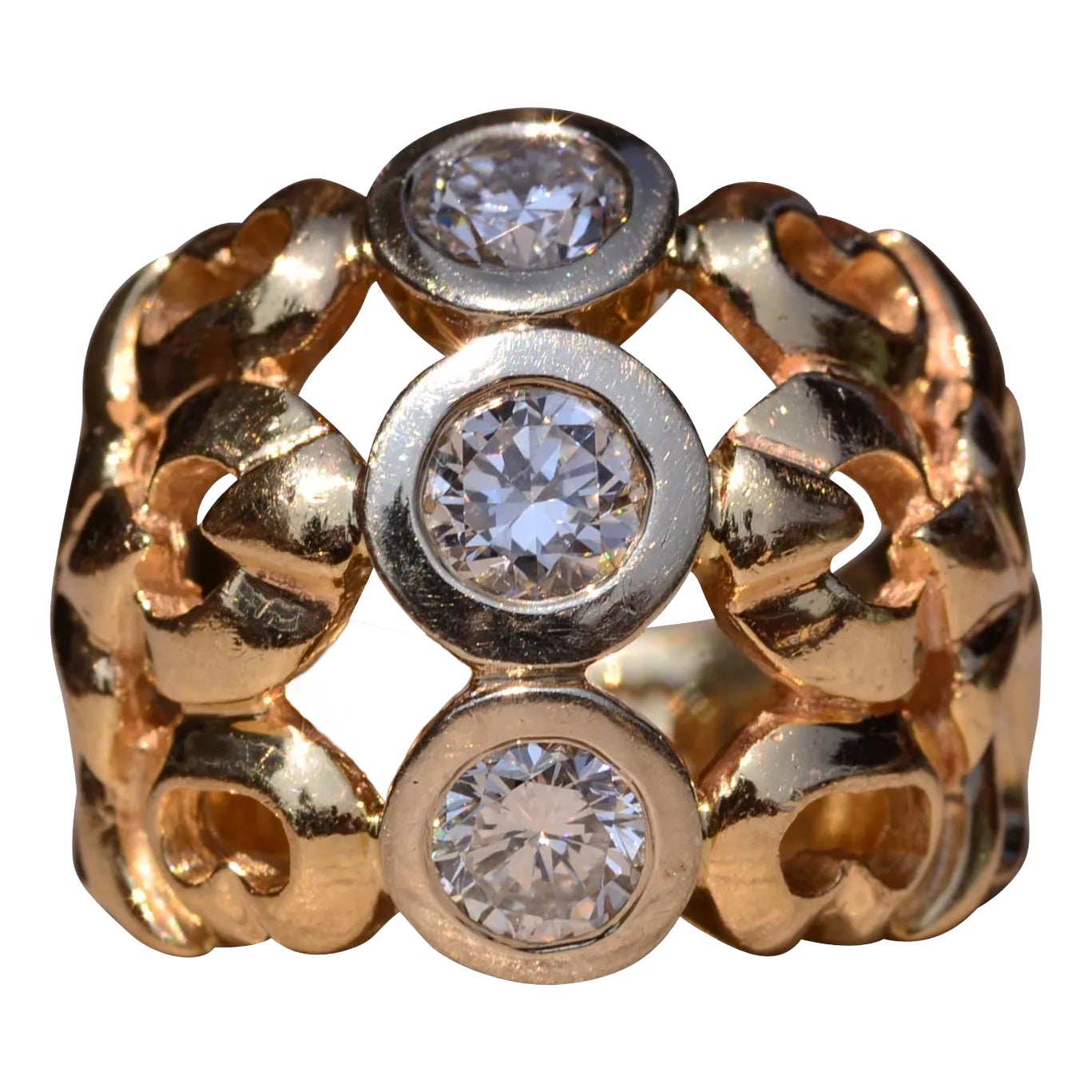 The Trifecta: Outstanding Three Diamond Ring in Yellow Gold | Chairish