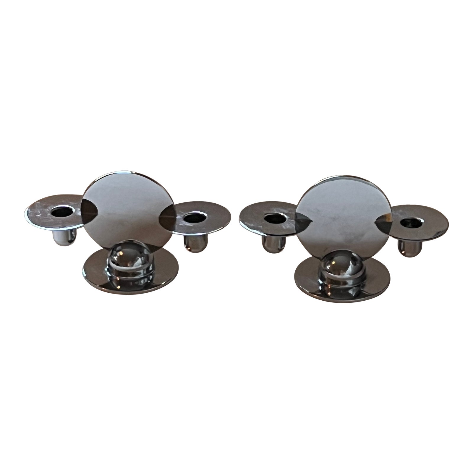 1930s Art Deco Chase Chrome Disc-Shaped Candle Holders - Designed by ...