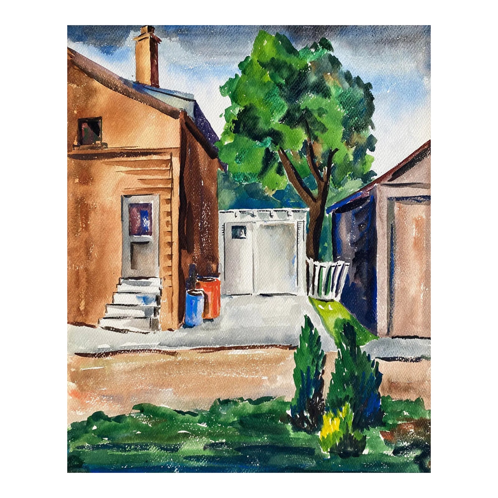 1930s James Wilson Indianapolis Garages Watercolor | Chairish