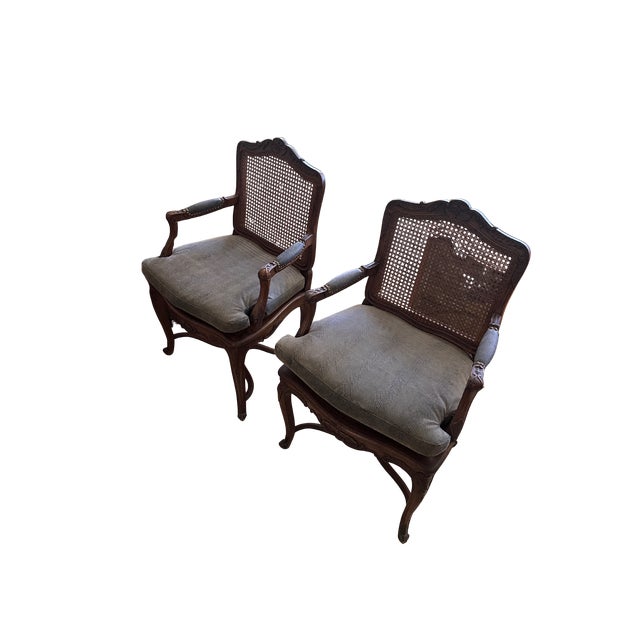 Late 20th Century Pair of Louis XV–Style Caned Back Armchairs | Chairish