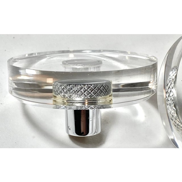 Contemporary Lucite Disc Knobs With Chrome Detail, a Pair | Chairish