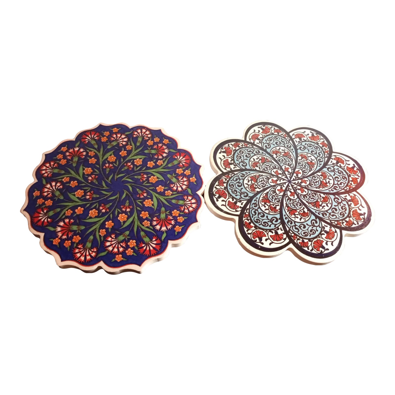 Hand Painted Iznik Turkey Ceramic Trivets - Set of 2 | Chairish