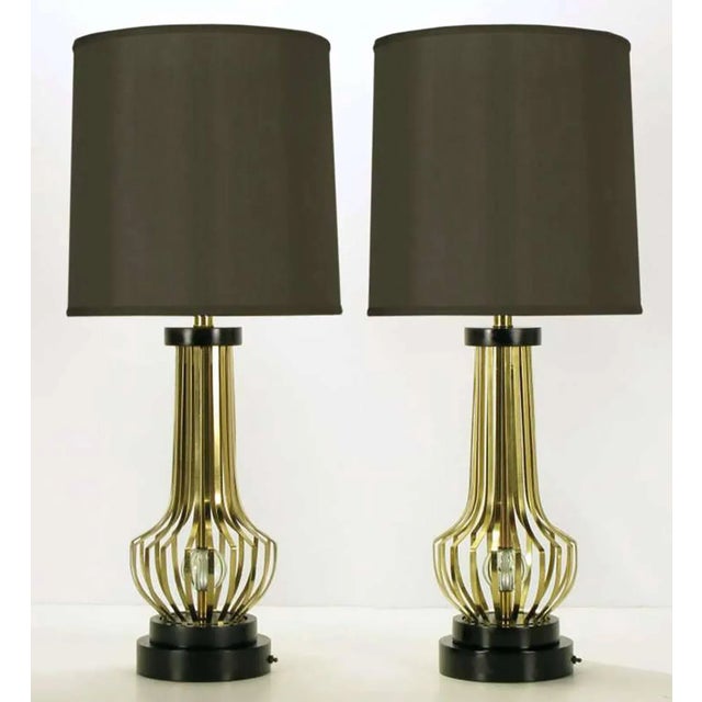Pair of Rembrandt Brass Open Rib Table Lamps With Crystal Ball Centres ...