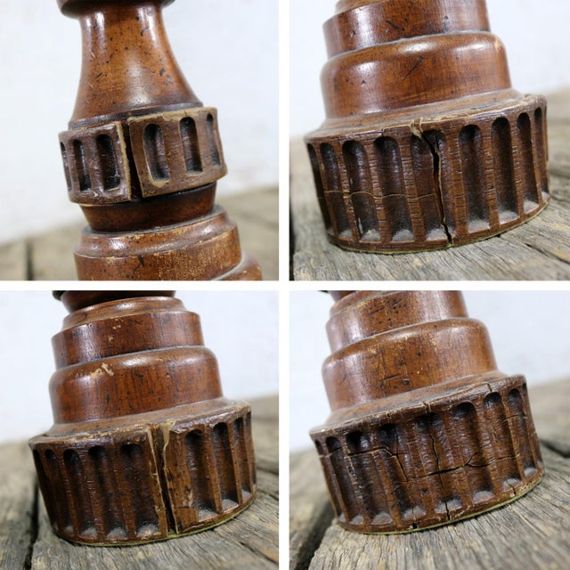 Pair Vintage Turned Wood and Composite Candle Holders | Chairish