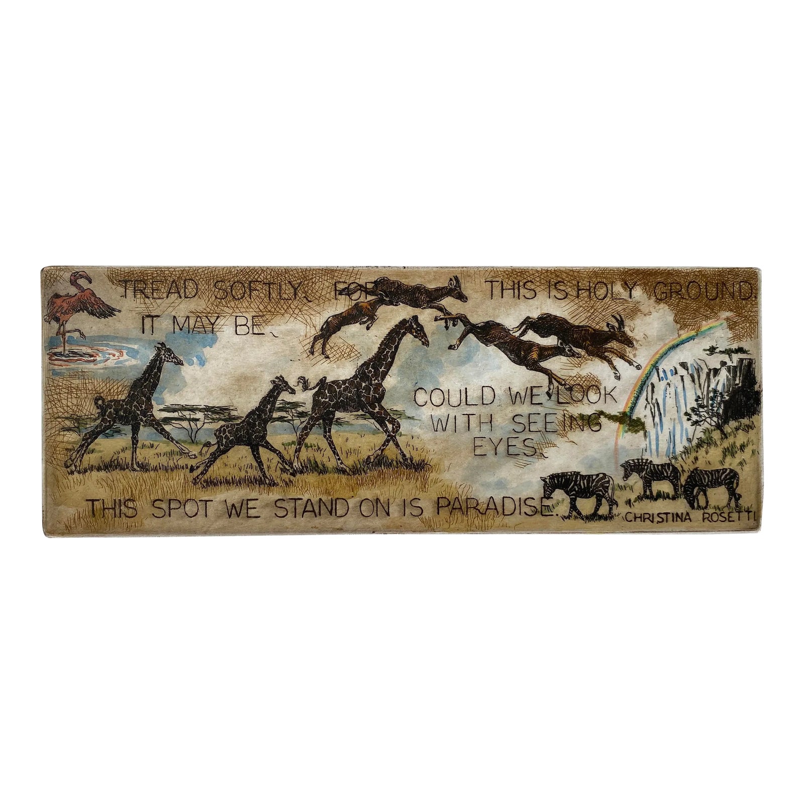 Nancy Strailey Wildlife Etching With Christina Rosetti Quote | Chairish