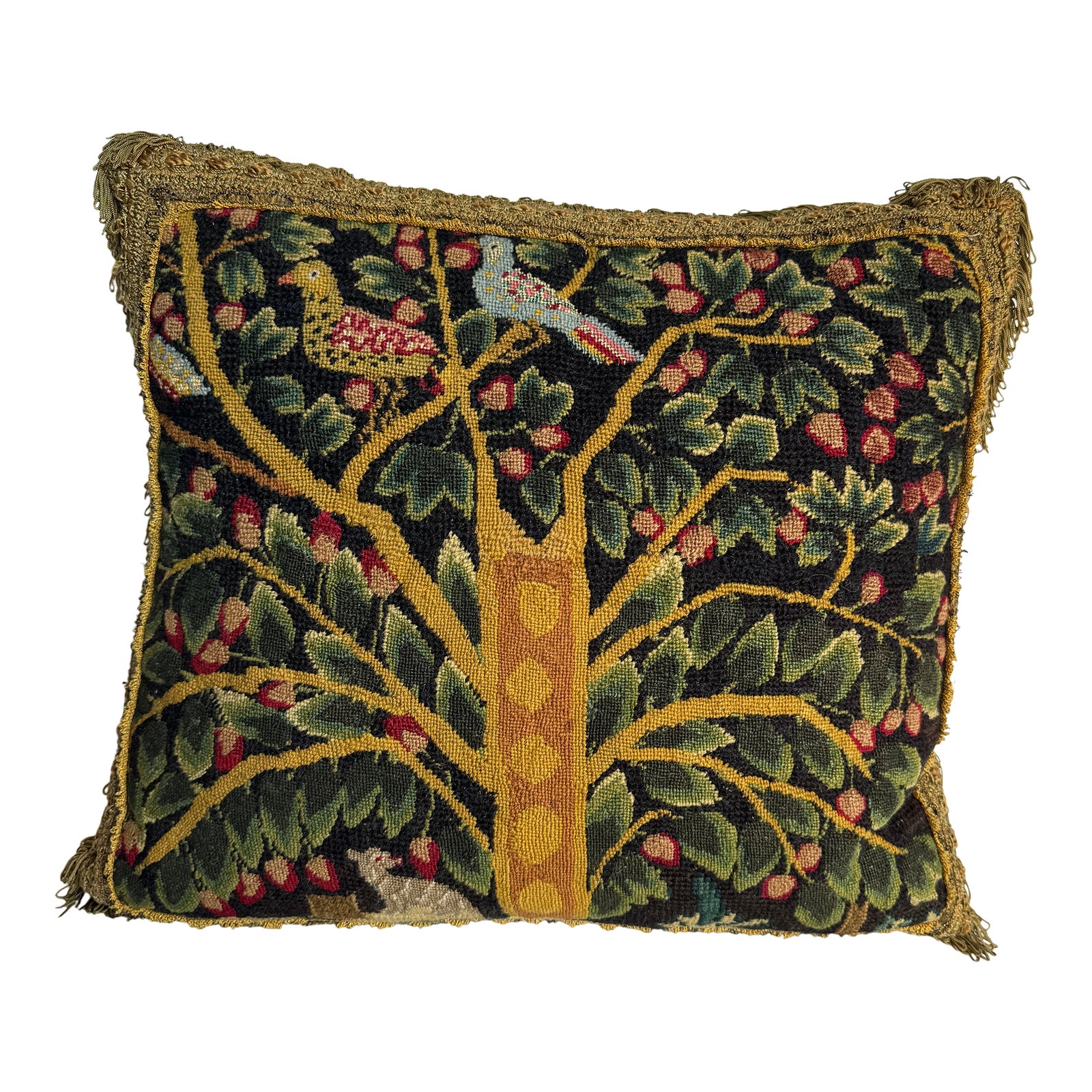 17th Century English Needlepoint Tapestry Pillow Wool and Silk | Chairish