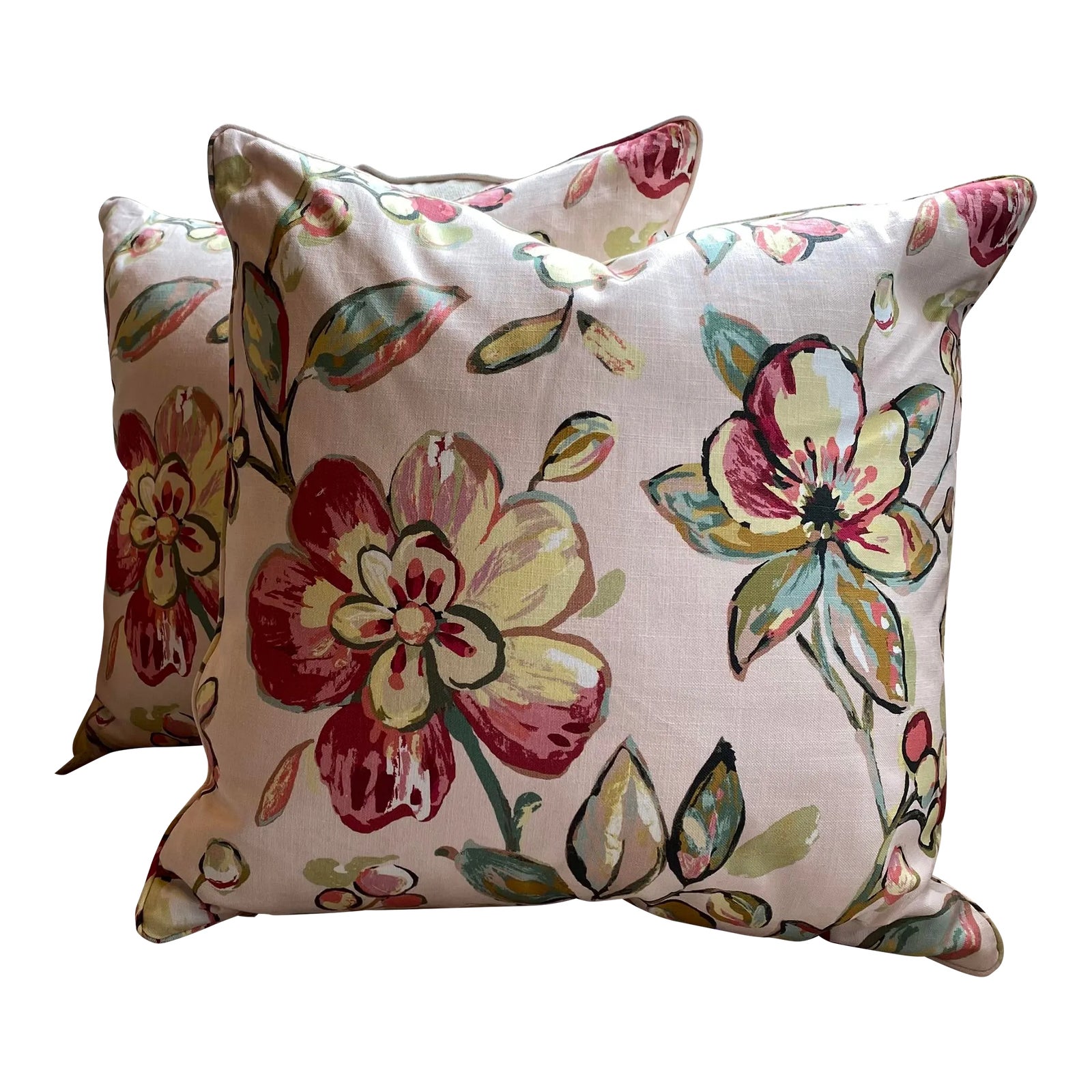 Custom Self Welt Pillow Cover in Pink Blossom | Chairish