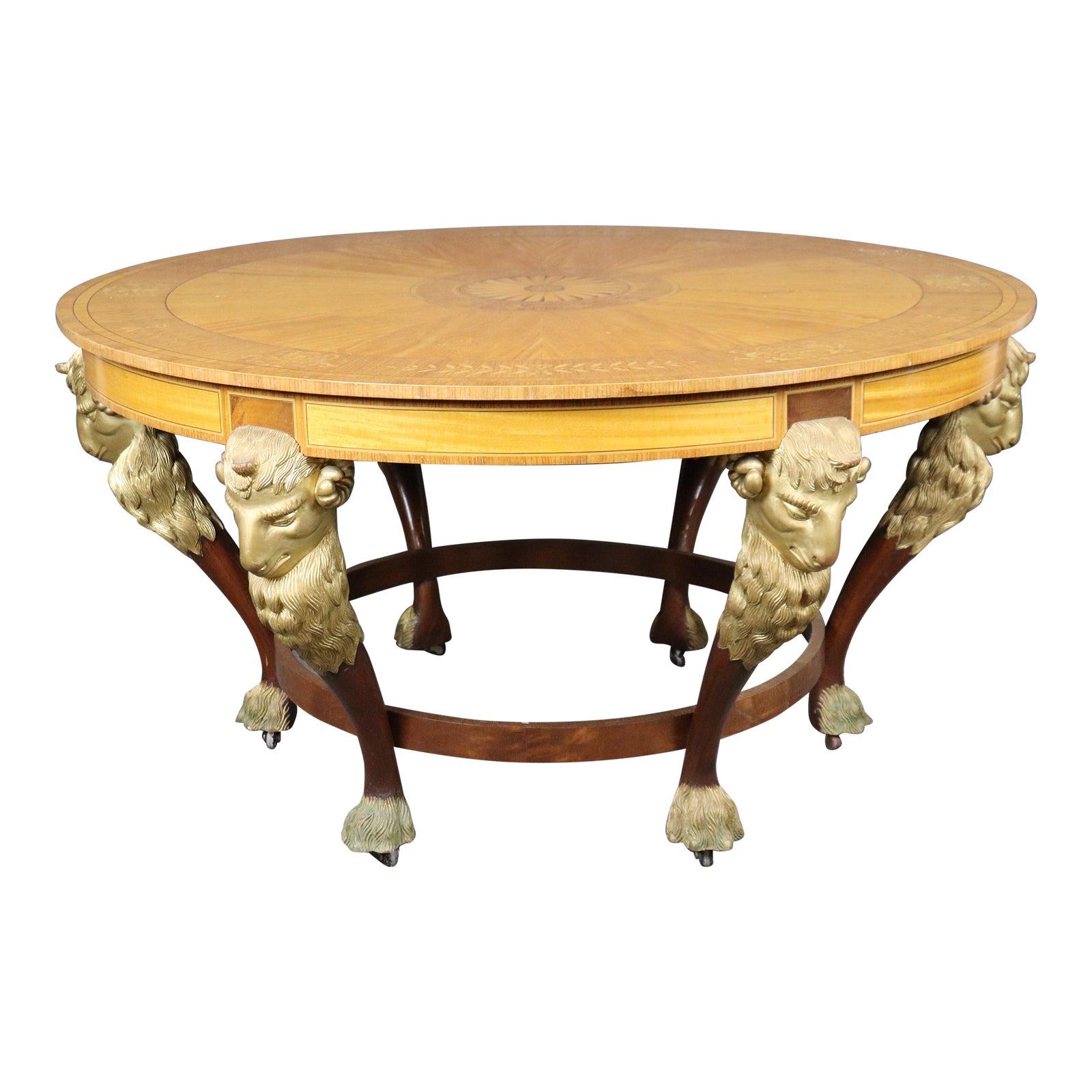 Monumental Satinwood Carved Gilded Rams Head 62 Inch Circular Center ...