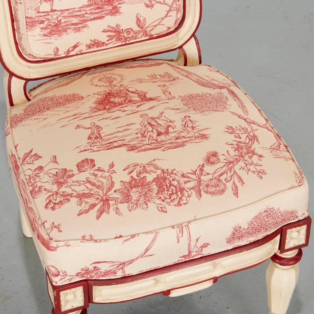 Pair of Antique Victorian Side Chairs - Cream and Red Painted Frame and ...