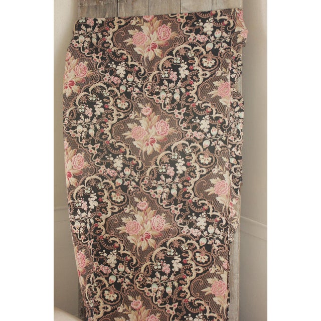 Antique French Fabric Rococo Block & Roller Printed Black Ground Ruffle ...