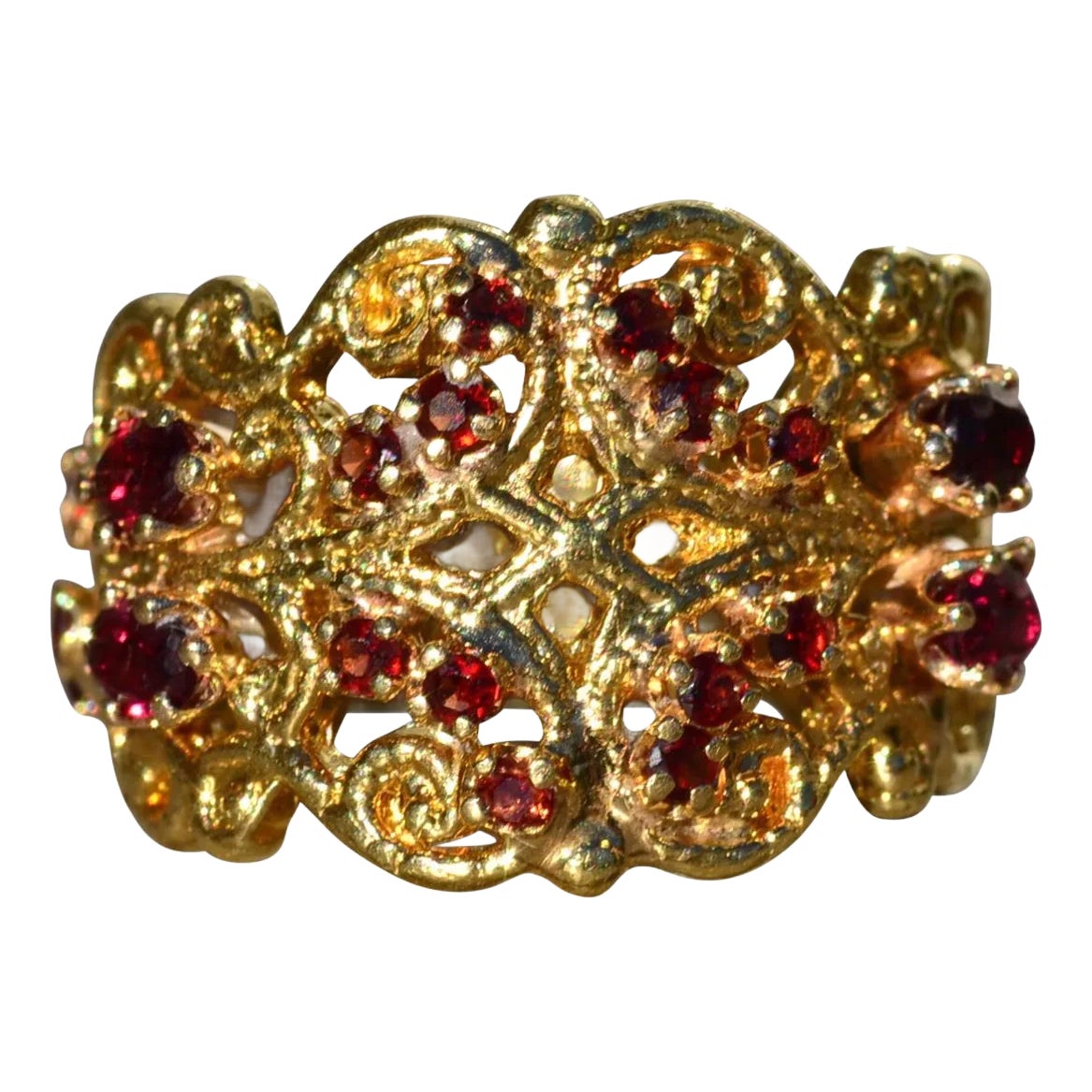 The Kingsessing: Ladies 18K Gold Cocktail Ring set with Garnets | Chairish