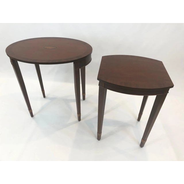 Handsome Oval Mixed Wood Inlaid Nesting Table | Chairish