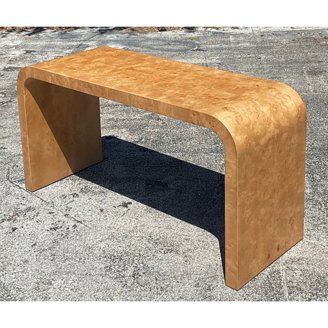 Vintage Boho Burl Wood Waterfall Console Table | Chairish