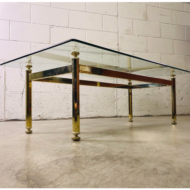 Vintage Rectangular Brass & Glass Top Coffee Table | Chairish