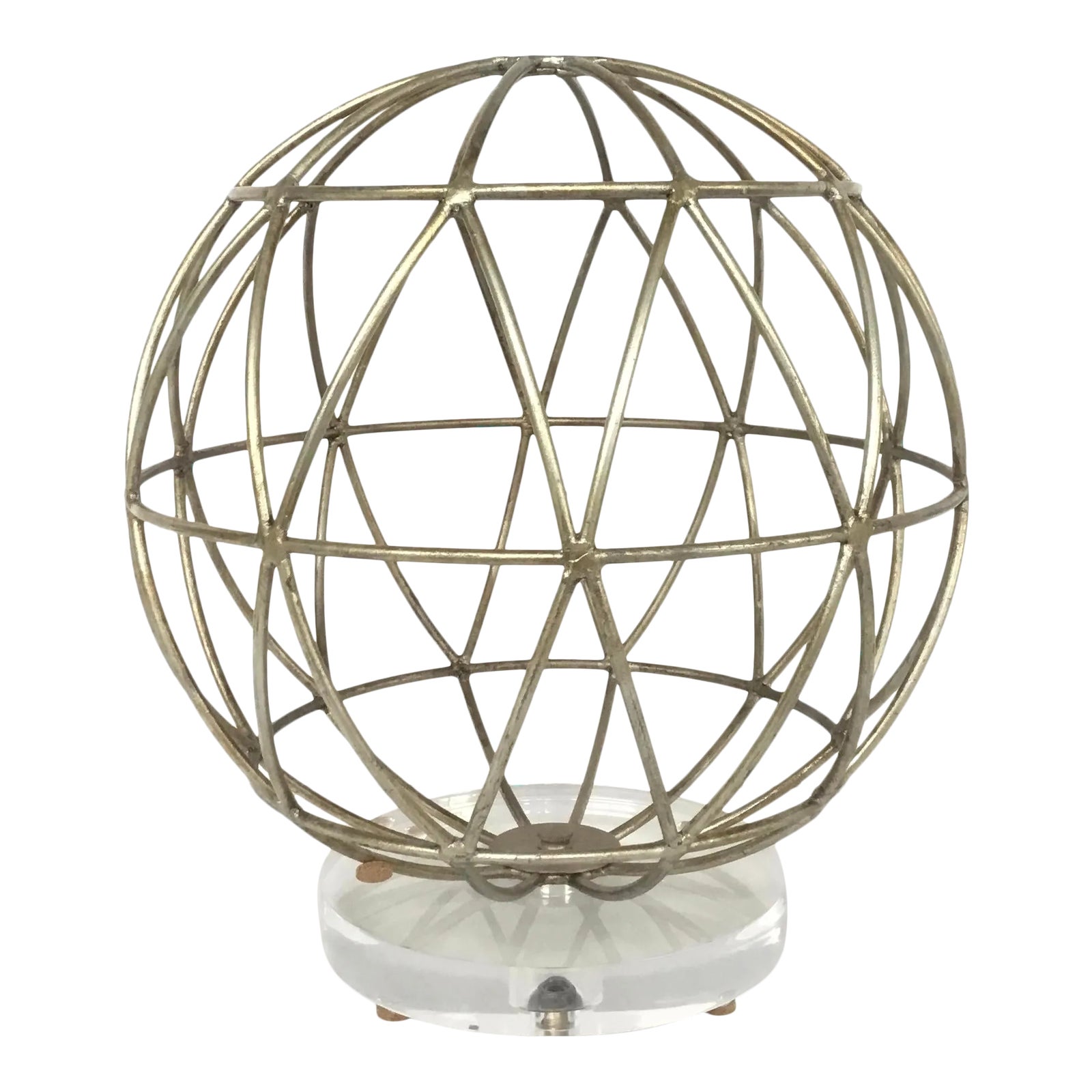 Modern Geometric Silver Finished Metal Sphere Sculpture on Acrylic ...