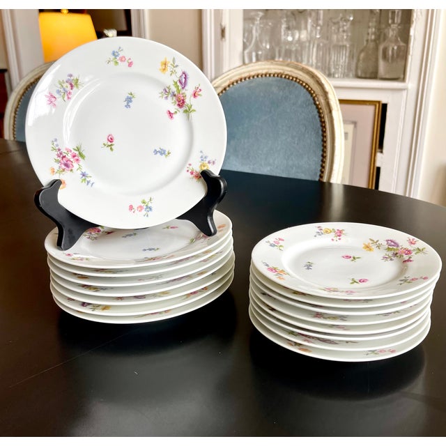 19th C. Bernardaud Limoges Floral Plates -- Set of 16 | Chairish
