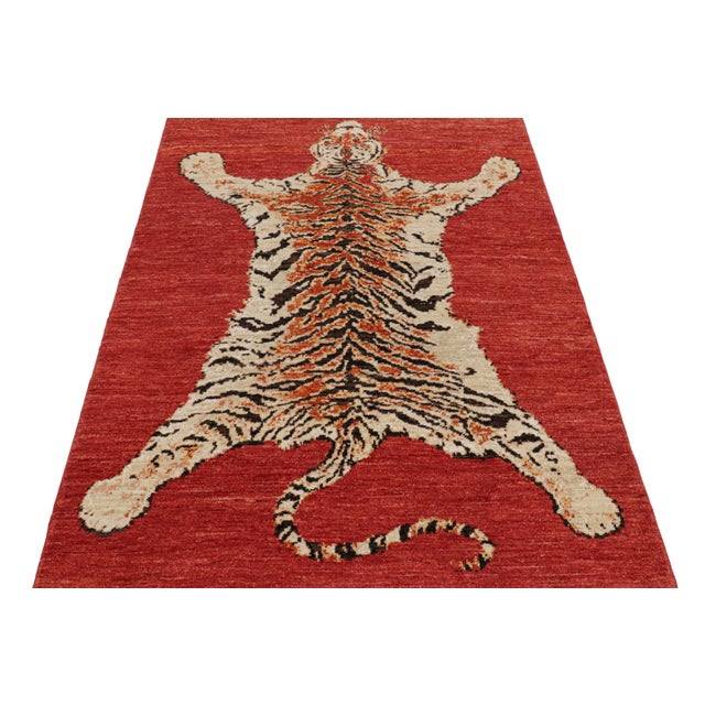 Rug & Kilim’s Tiger Skin Rug in Red With Orange and Beige-Brown ...