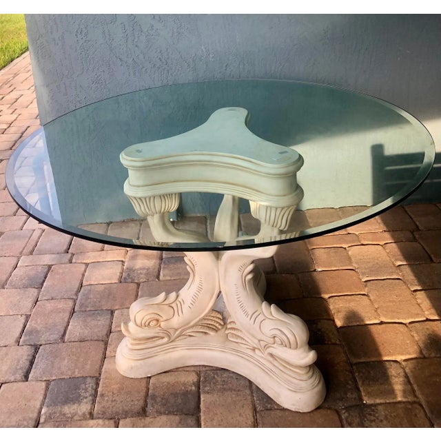 Hollywood Regency Dolphin Pedestal Table With Glass Top | Chairish
