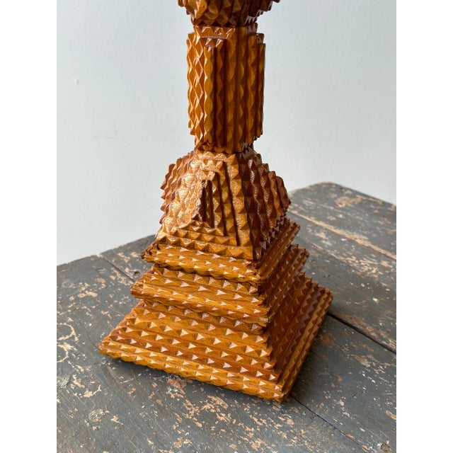 Vintage Sculptural Tramp Art Chip-Carved Table Lamp, Circa 1950s | Chairish