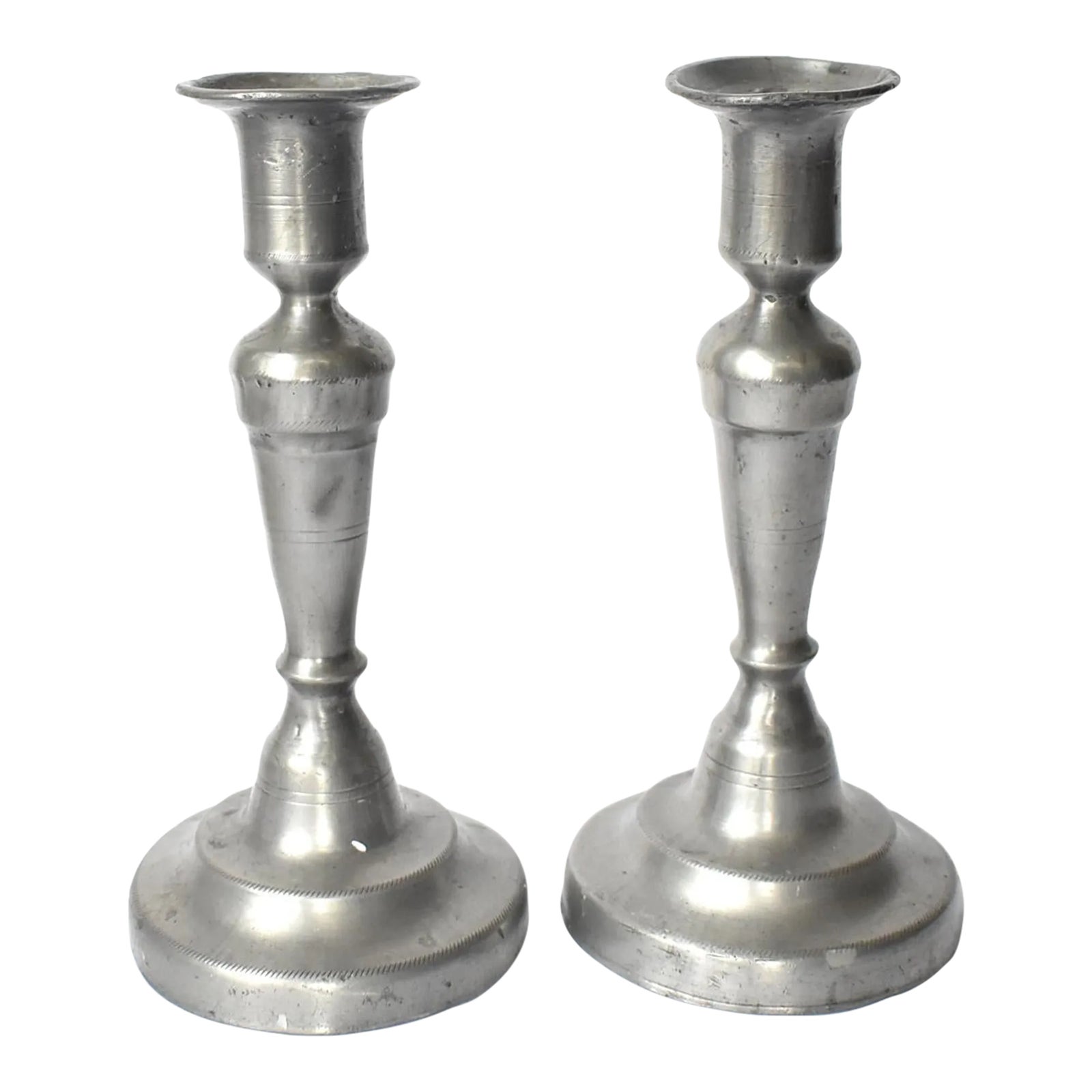 Pair of Antique 18th-Century French Pewter Candle Sticks | Chairish