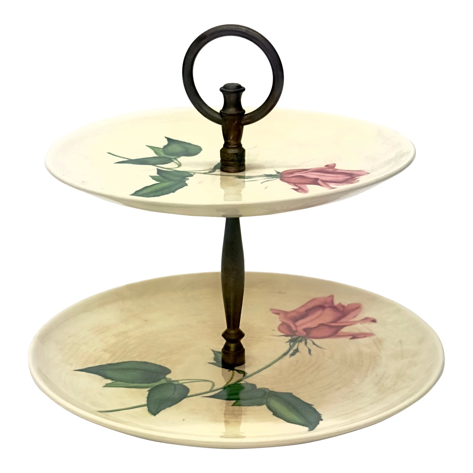 Vintage Two-Tier Cake Server With Single Rose Motif | Chairish