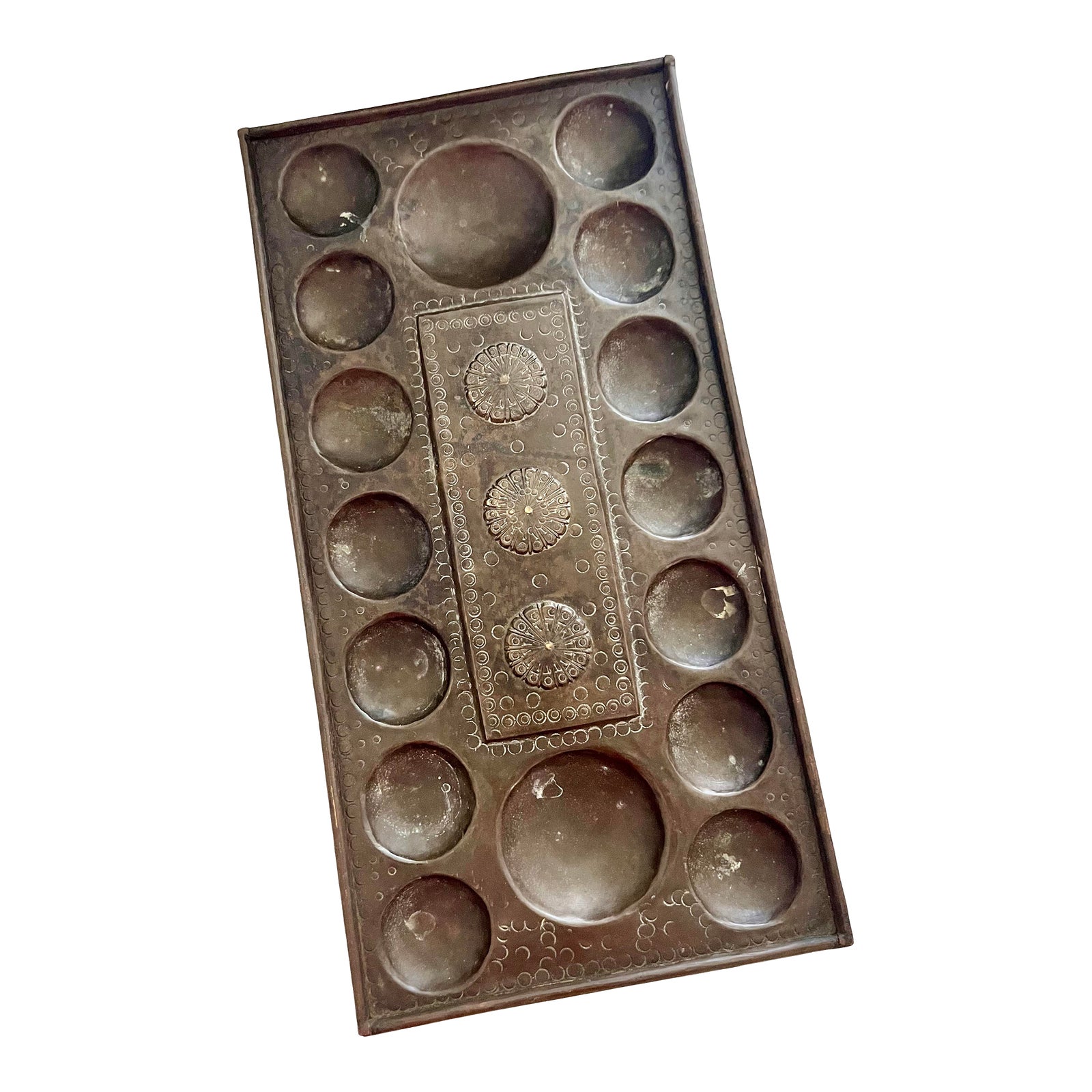 Antique Metal Pallanguzhi/Mancala Board | Chairish