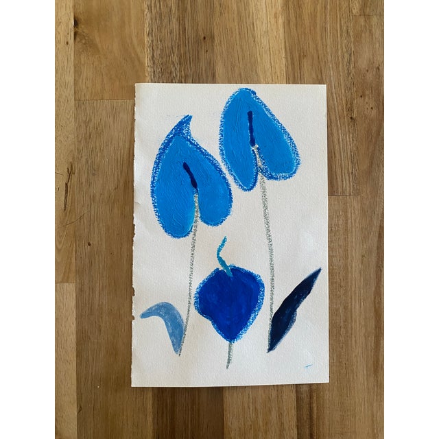 Blue Floral Paper Drawing | Chairish