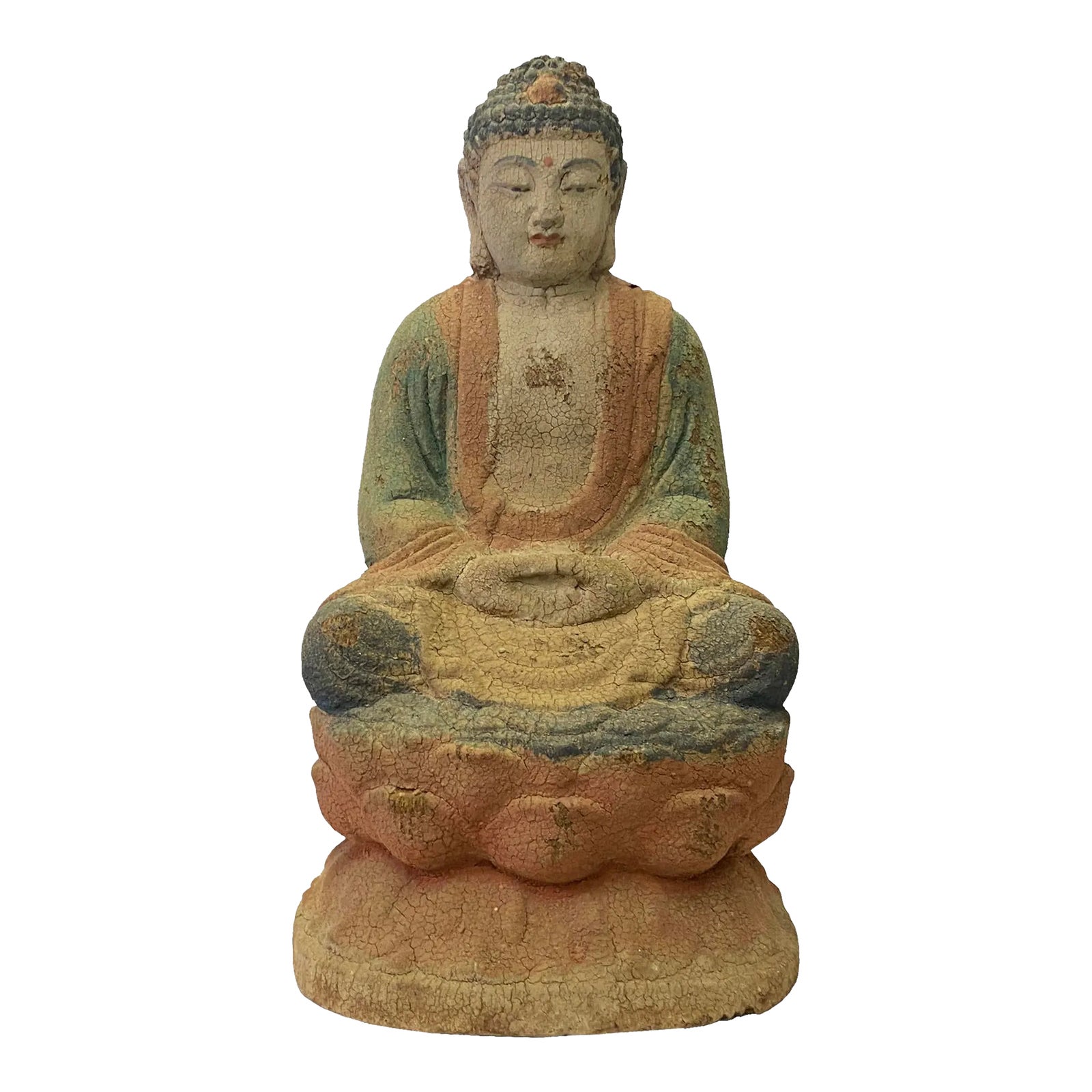 Rustic Wood Sitting Gautama Amitabha Shakyamuni Buddha Statue | Chairish