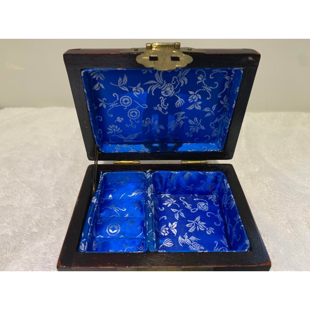 Late 19th Century Antique Chinese Jewelry Box, Dark Wood & Brass Carved ...