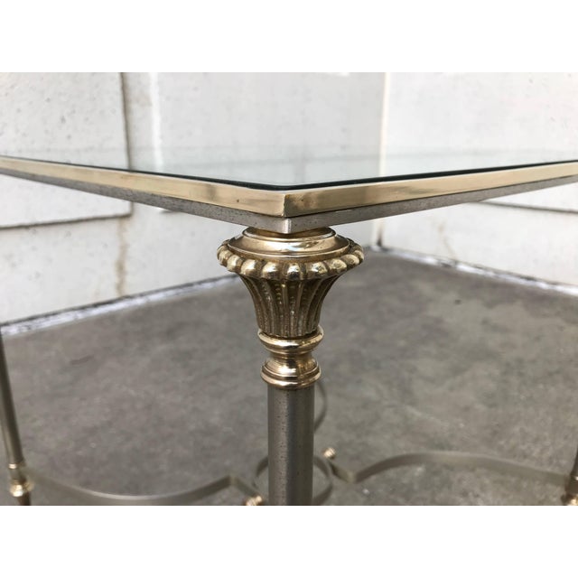 Maison Jansen Steel and Bronze Glass Topped Side Table | Chairish