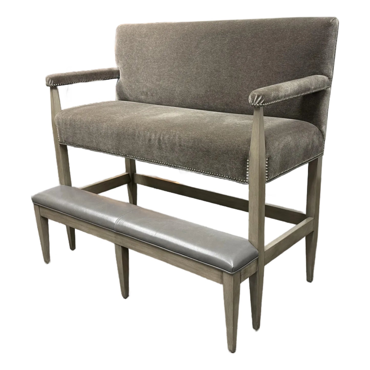 Swaim Furniture Strike Spectator Sofa in Gray Mohair + Leather | Chairish