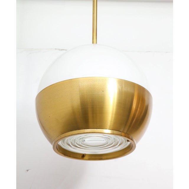 1950s Perzel Brass, Opaline and Fresnel Lens Pendant, France | Chairish