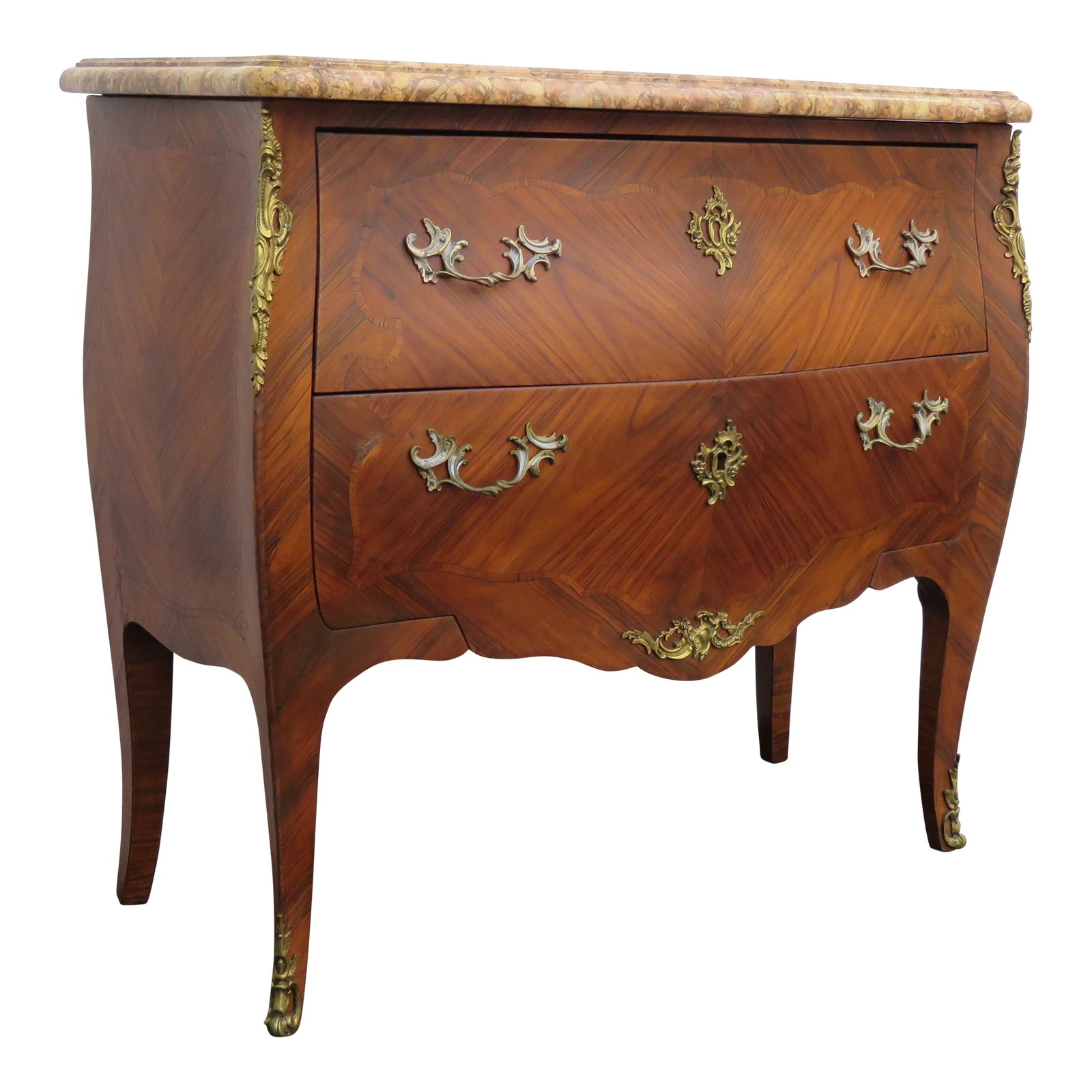 French Marble Top Bombay Serpentine Inlay Commode Dresser Bathroom ...