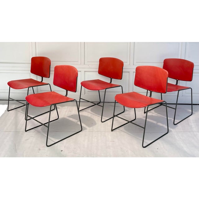 Vintage Set of 5 Steelcase Max Stacker Red Chairs | Chairish