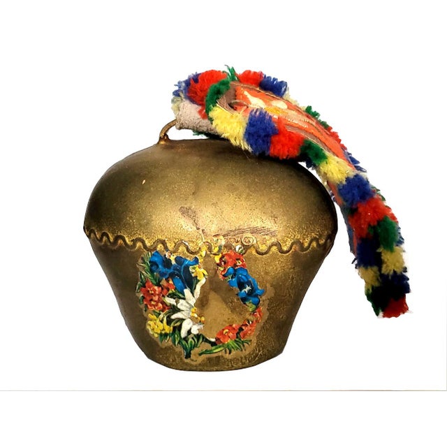 Vintage Alpine Cow Bell With Hand Painted Detail and Hand Embroidered ...