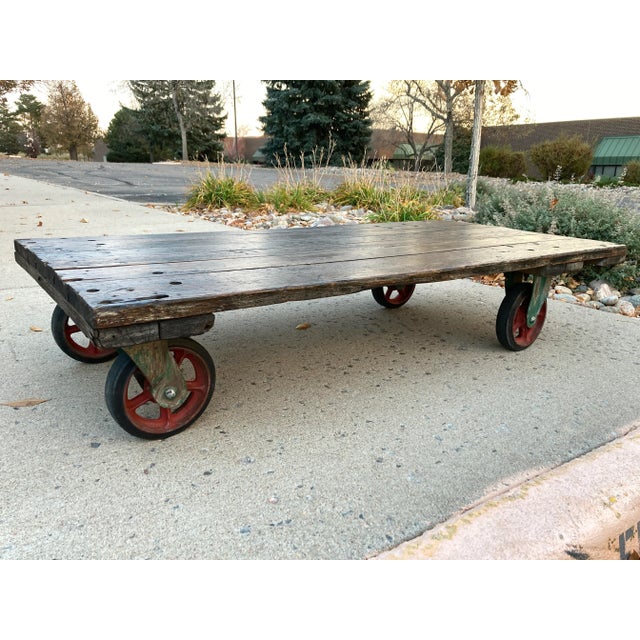 Industrial Wood & Cast Iron Factory Cart Coffee Table by Fairbanks ...