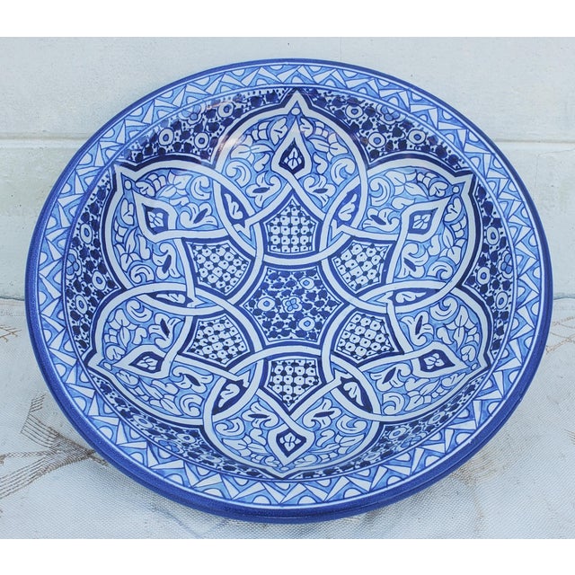 Moroccan Hand Painted Pottery Plate, Blue and White Lhlm 30-5 | Chairish