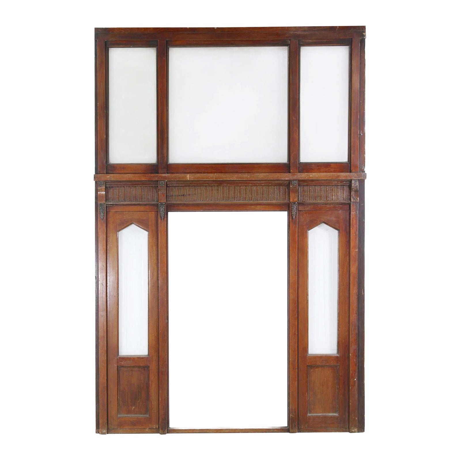 Mid 20th Century Large Door Frame With Textured Glass & Etched Glass ...