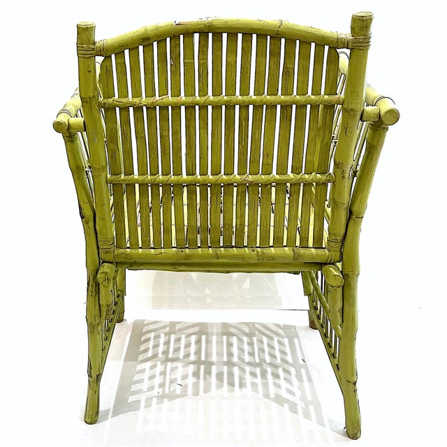 Vintage Citron Green Chinoiserie Split Bamboo Armchair | Chairish
