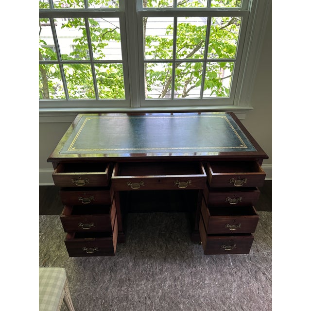 Antique Blue Leather Topped Desk | Chairish