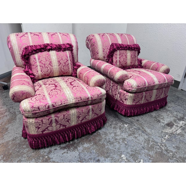 Custom Design Louis XV Style Red & Silk Rolled Back Chairs, a Pair ...